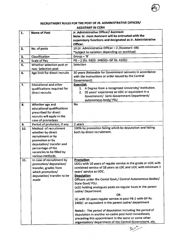 Recruitment Rules for Jr. Administrative Officer | PDF