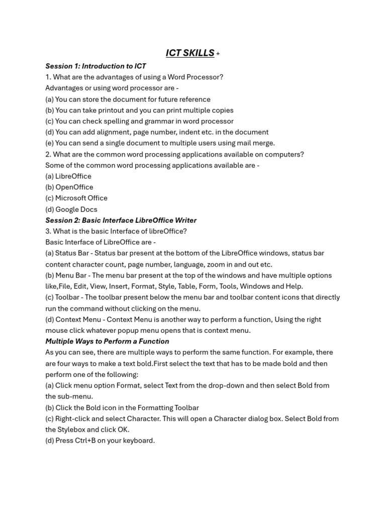 Essential ICT Skills for Word Processing | PDF