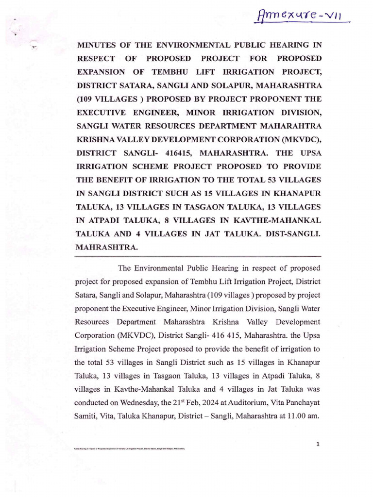 English Minutes Tembhu Lift Irrigation Scheme | PDF