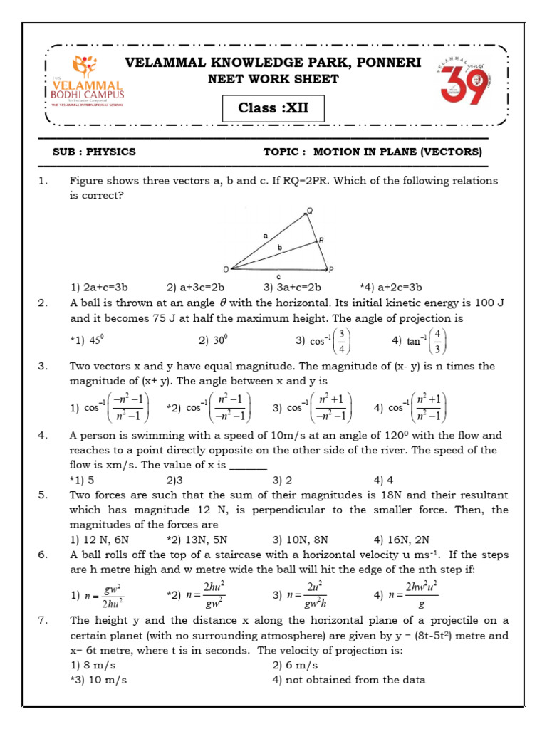 Physics Worksheet on Motion in Plane | PDF | Mechanics | Motion (Physics)
