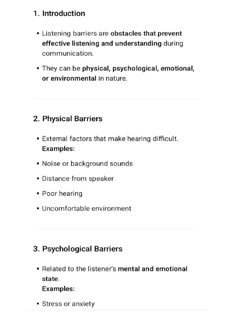 Listening Barriers in Detail and Short Form | PDF