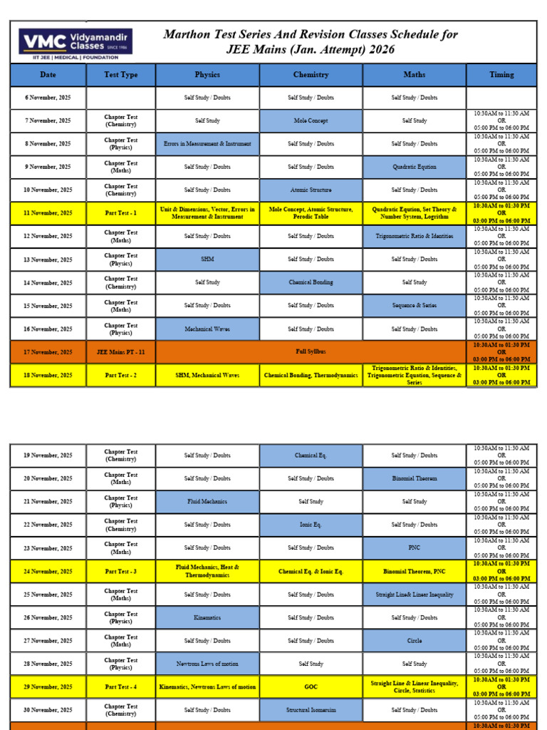 JEE Mains 2026 Test Schedule | PDF | Integral | Derivative
