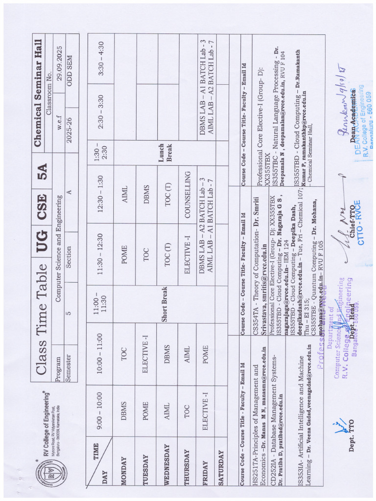 5th Semester Time Table | PDF