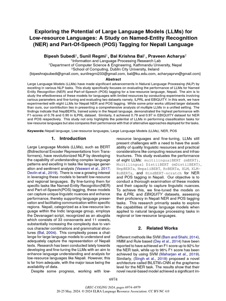 LLMs for NER and POS in Nepali | PDF | Learning | Machine Learning