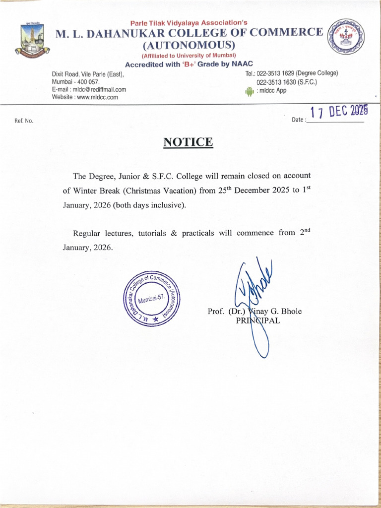 Winter Vacation Notice | PDF