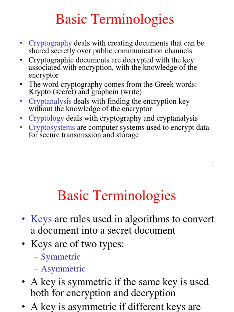 Basic Terminologies: - Cryptography | PDF | Cryptography | Key (Cryptography)
