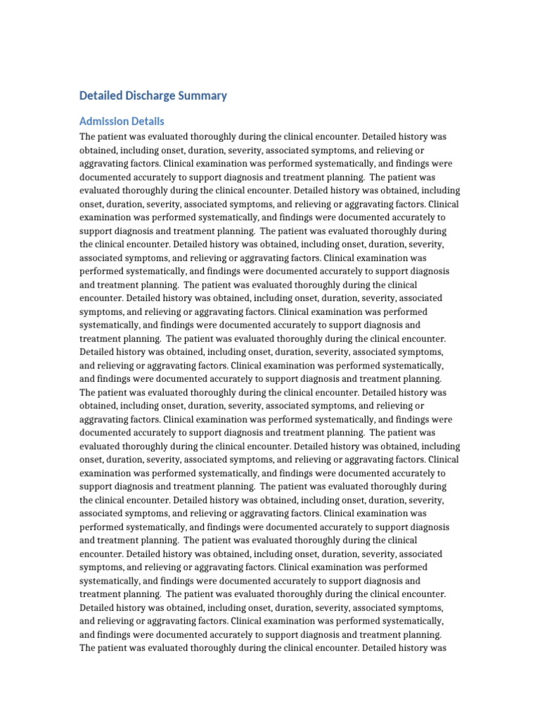 Detailed Discharge Summary | PDF | Physical Examination | Patient