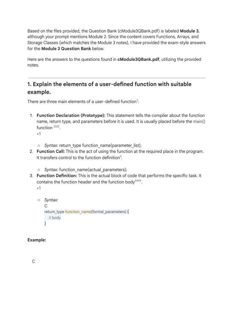 Answer to Question Bank Cprogram | PDF | Pointer (Computer Programming ...