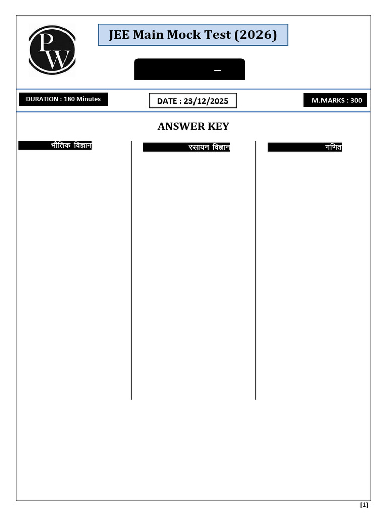 JEE Main Mock Test 03 Hints & Solutions (PCM) | PDF