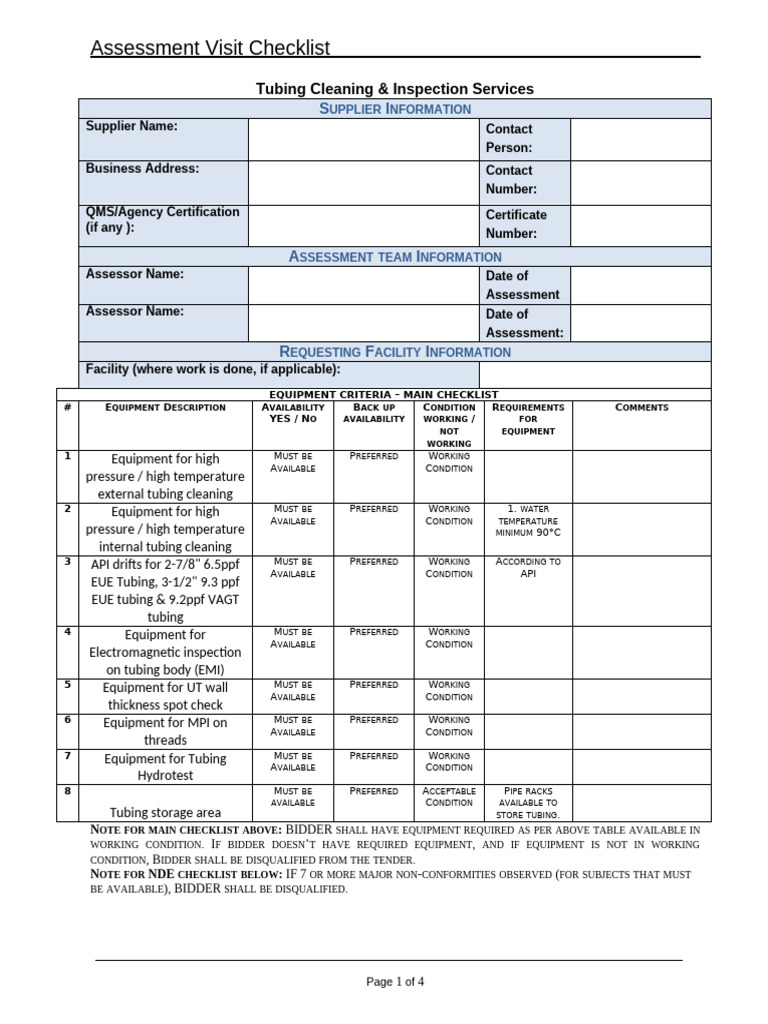 Tubing Cleaning Assessment Checklist | PDF | Nondestructive Testing ...