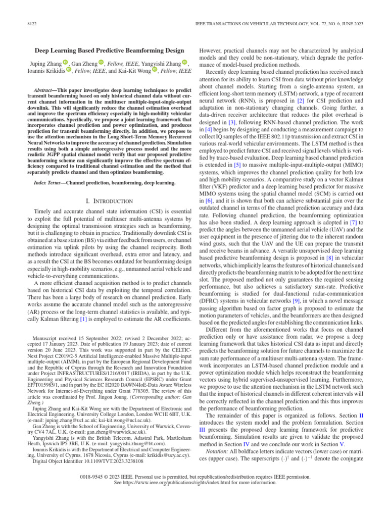 Deep Learning for Predictive Beamforming | PDF | Mimo | Deep Learning