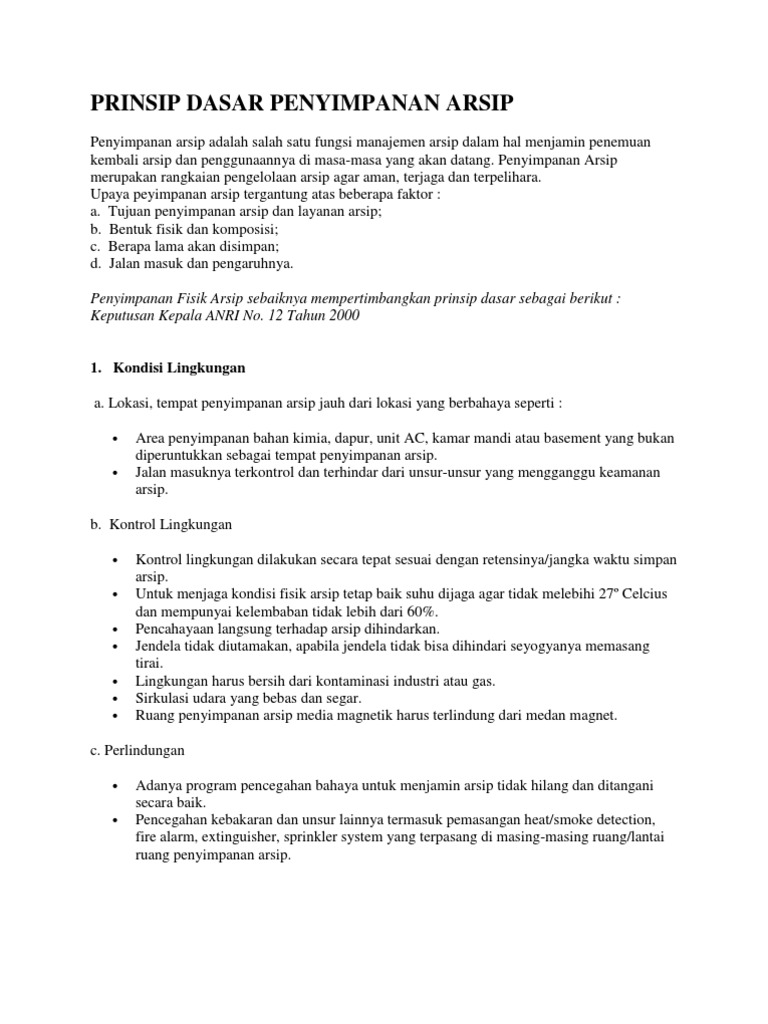 Prinsip Dasar Penyimpanan Arsip | PDF