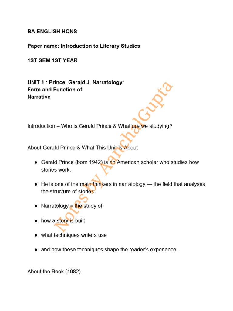 Understanding Narratology by Gerald Prince | PDF | Narration | Narrative