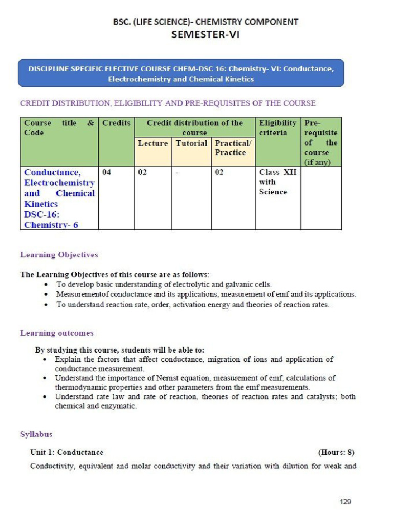 Chemistry Semester VI Syllabus | PDF
