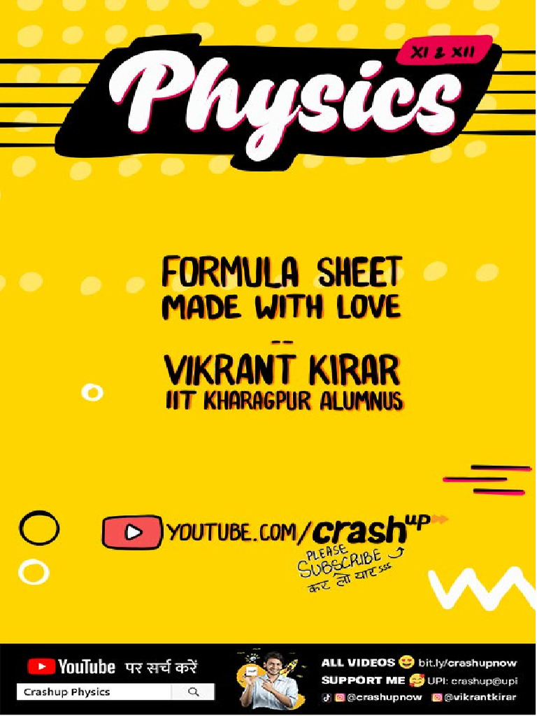 Physics Formula Sheet Class 11&12 | PDF
