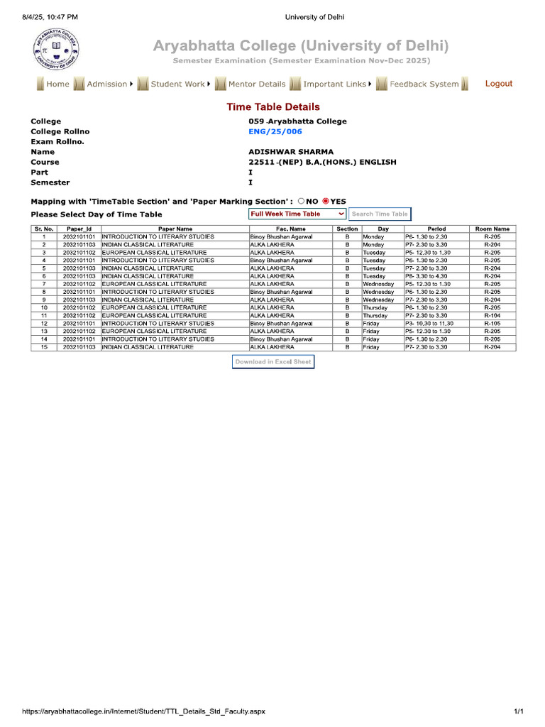 College Time Table (1) | PDF