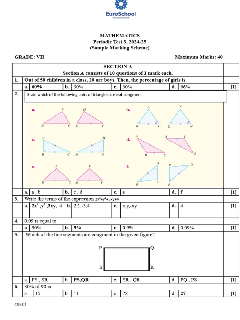 ES Kharadi CBSE Grade 7 PT3 AK24-25 | PDF | Mathematics | Elementary ...
