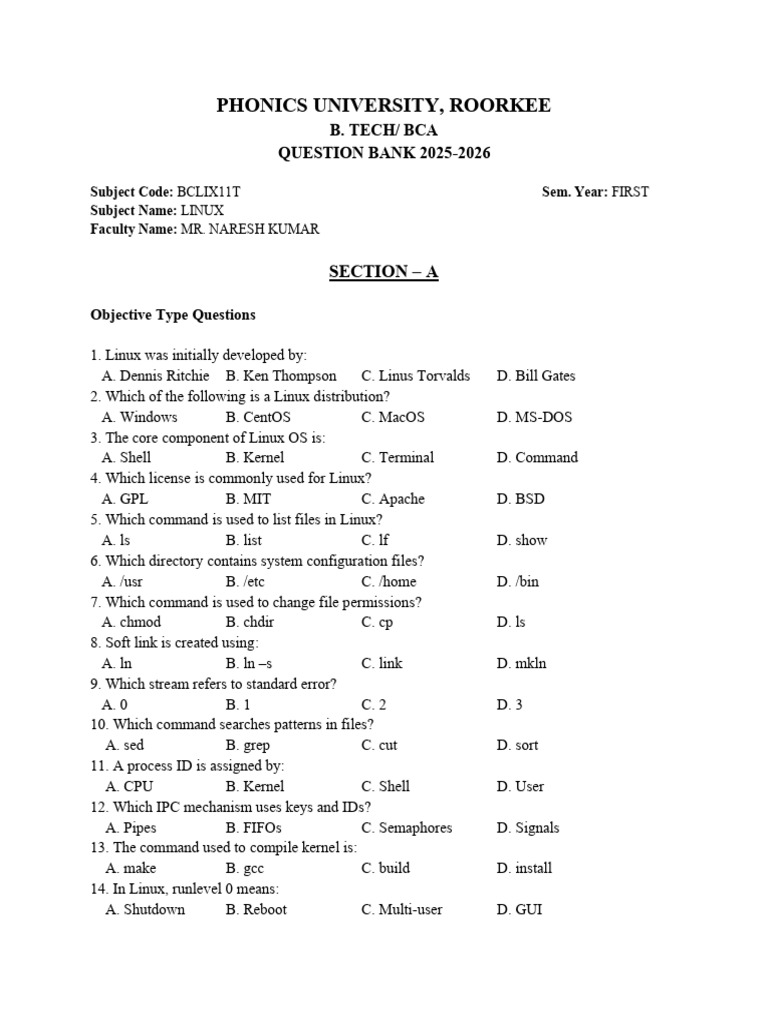 BCLIX11T Linux Question Bank | PDF | Linux | System Software