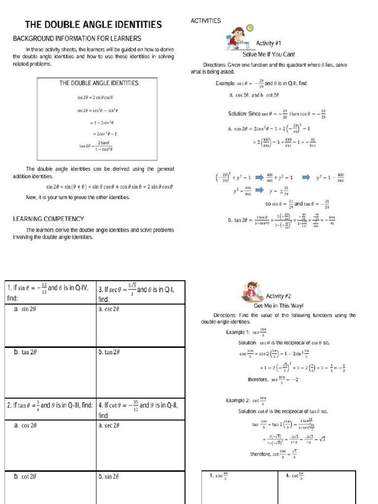 Double Angle Identities | PDF
