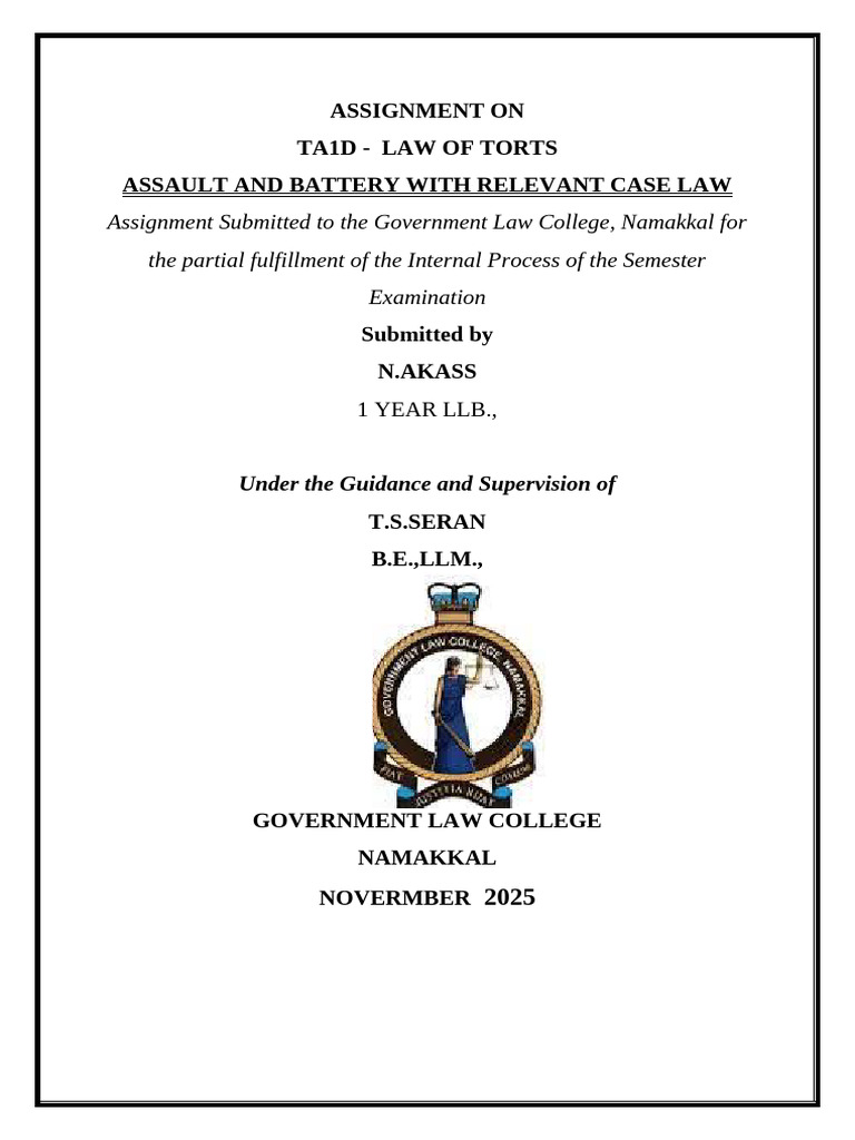 Law of Torts: Assault & Battery Analysis | PDF