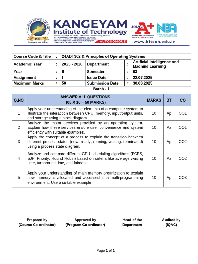 Operating Systems Assignment Overview | PDF