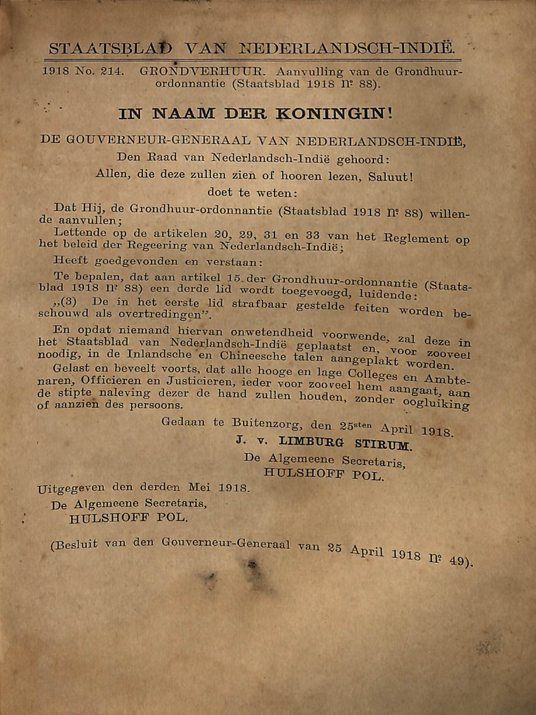 Staatsblad 1918 No. 214. Grondverhuur | PDF