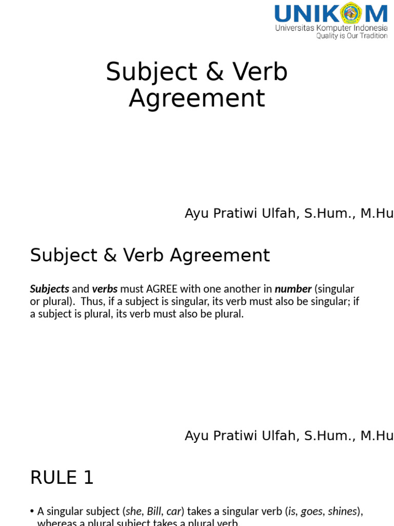 Subject Verb Agreement (FIX) | PDF | Grammatical Number | Plural