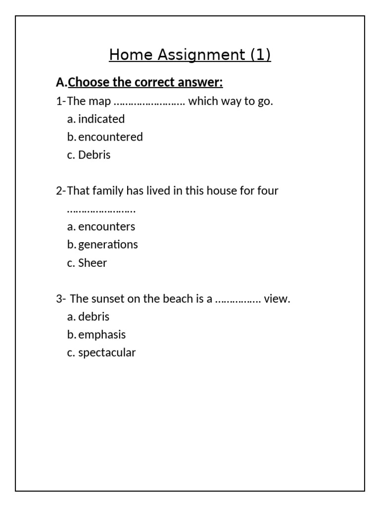 Home Assignment: Vocabulary Quiz and Sentences | PDF
