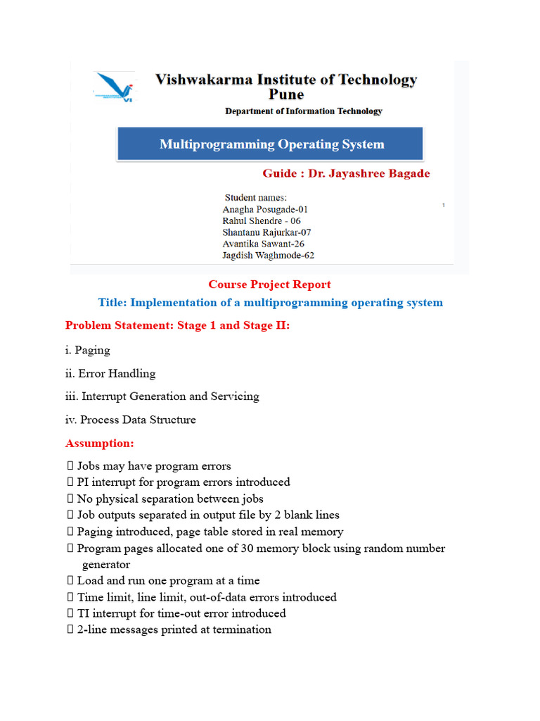 Multiprogramming OS Implementation Report | PDF | Operating System ...