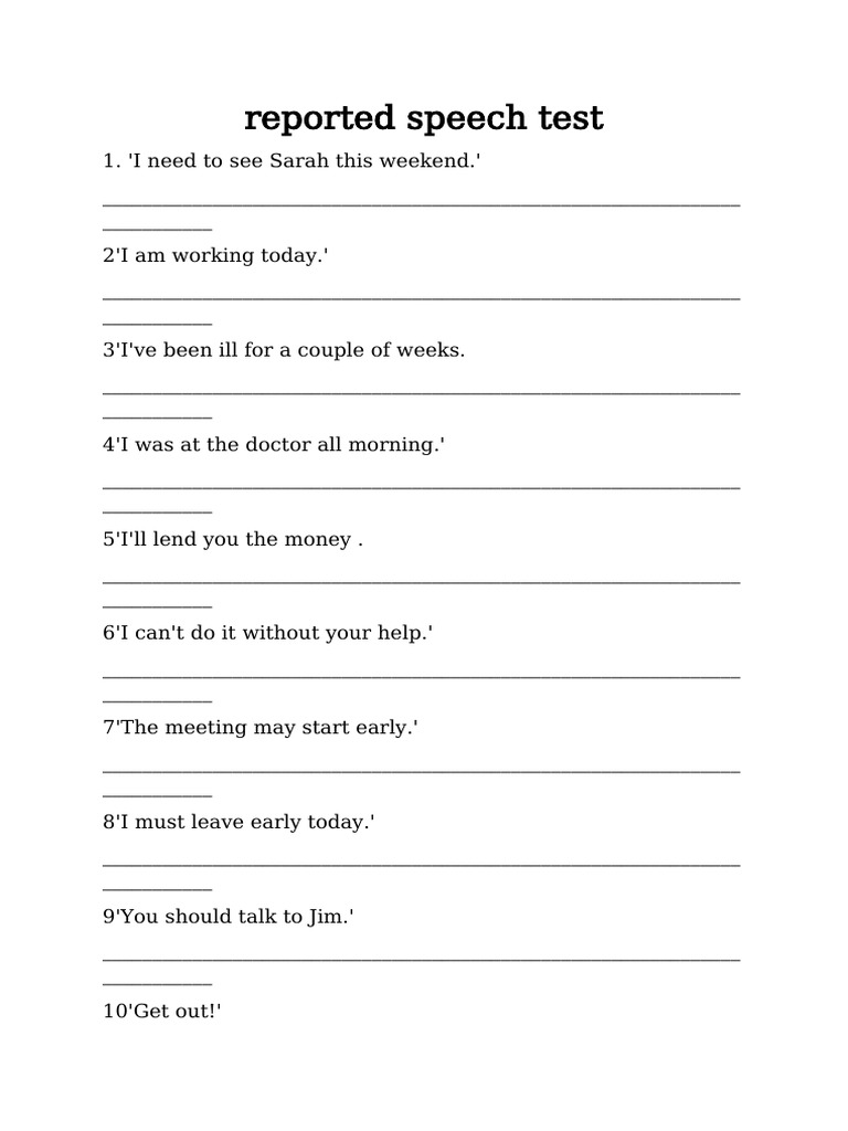 Reported Speech Test Questions | PDF