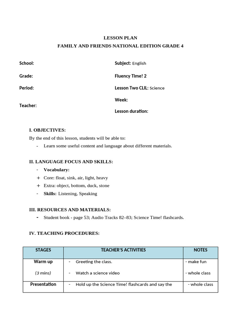 Grade 4 Science Lesson Plan: Float or Sink | PDF | Lesson Plan | Cognition
