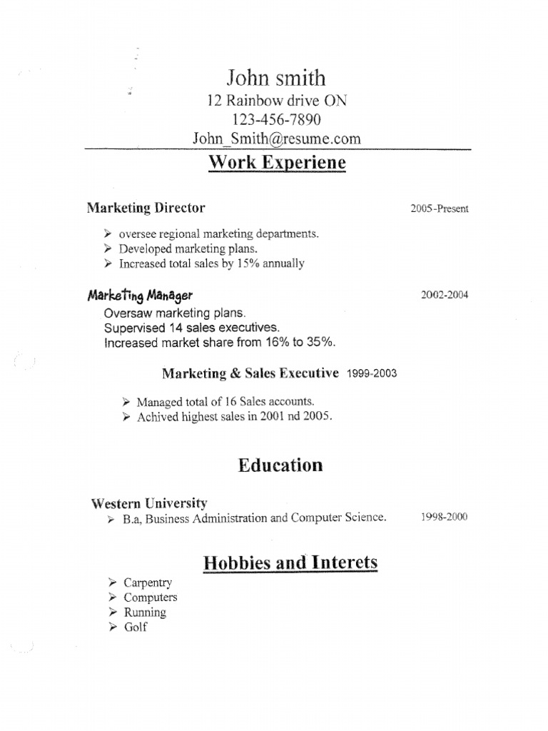 Resume Example 3 (Poor Quality) | PDF