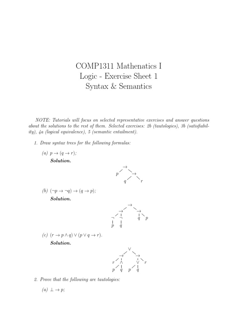 Logic Exercises: Syntax, Semantics, Tautologies | PDF | Grammar ...