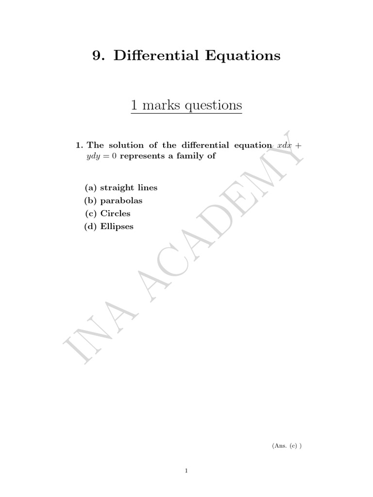 Differential Equations Practice Questions | PDF | Algebra | Mathematics