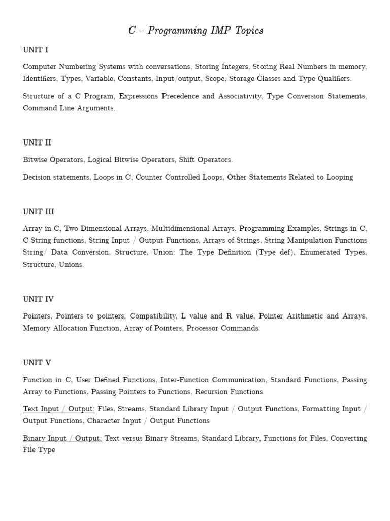 C Program C Lang IMP Topics | PDF