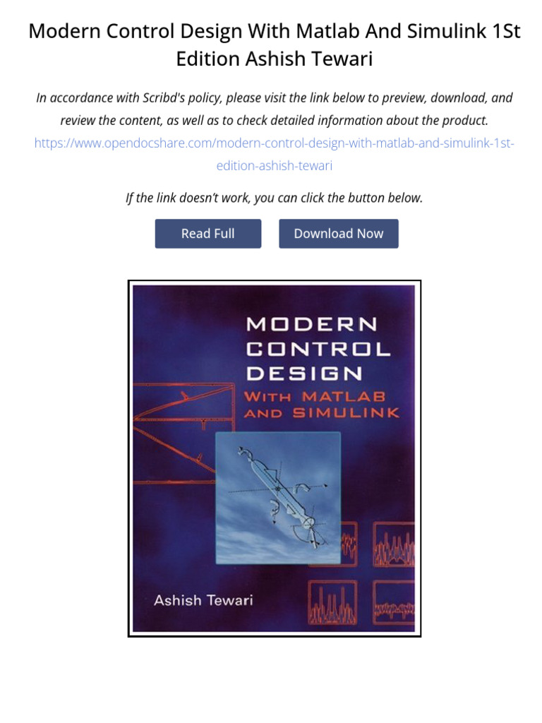 Modern Control Design With MATLAB and SIMULINK 1st Edition Ashish ...