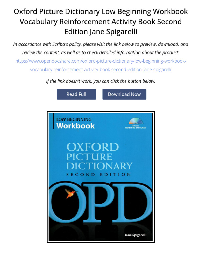 Oxford Picture Dictionary Low Beginning Workbook Vocabulary ...