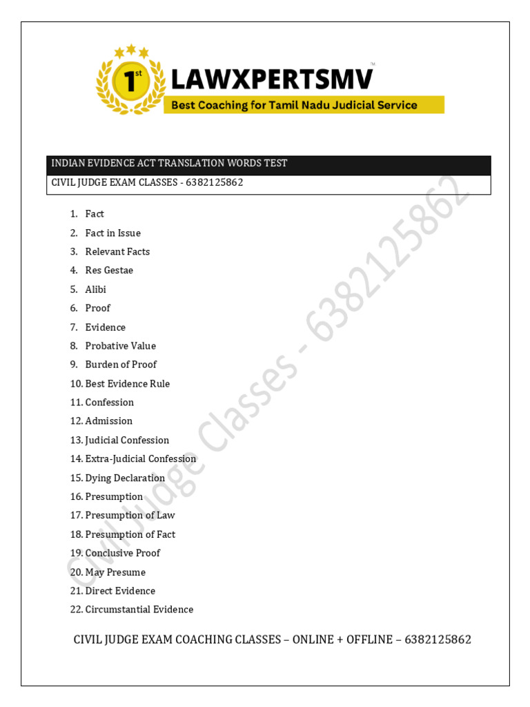 Evidence Words Test Question | PDF