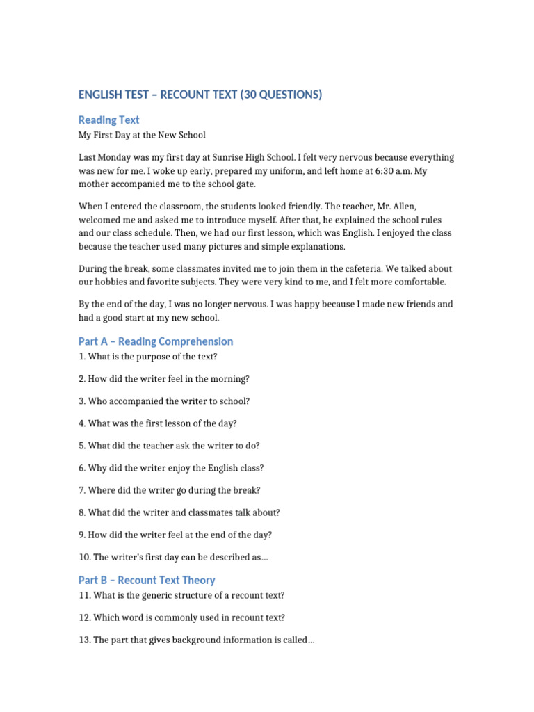 English Test 30 Questions | PDF