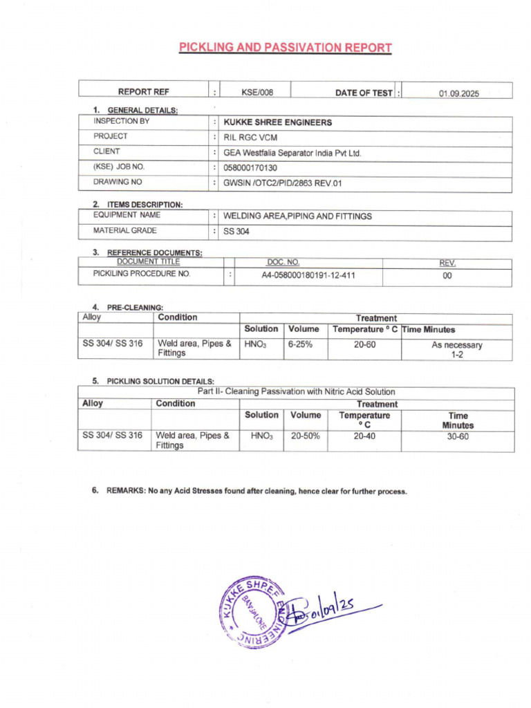 Pickling & Passivation Report | PDF