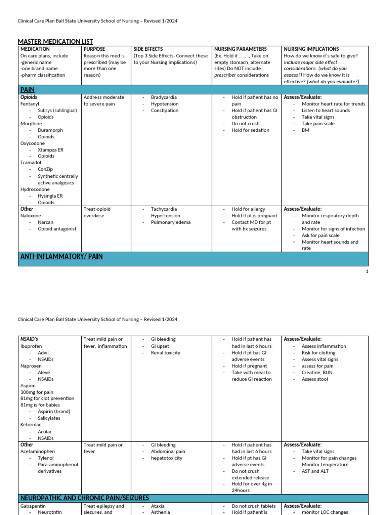 Clinical Care Plan: Medication Overview | PDF | Opioid | Hypoglycemia