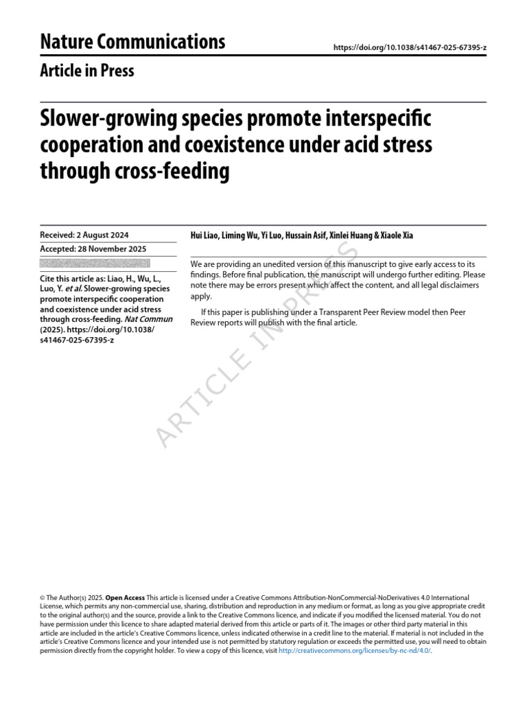 Slower-growing species promote interspeci c cooperation and coexistence ...
