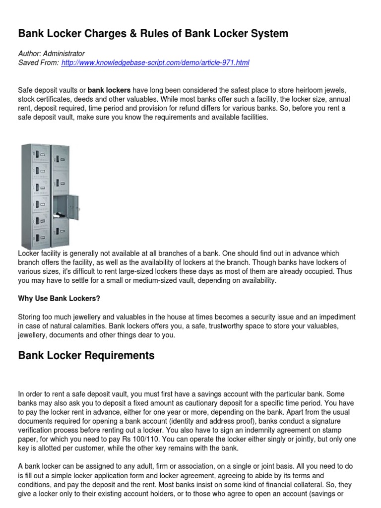 Bank Locker Rules & Charges | PDF | Renting | Banks