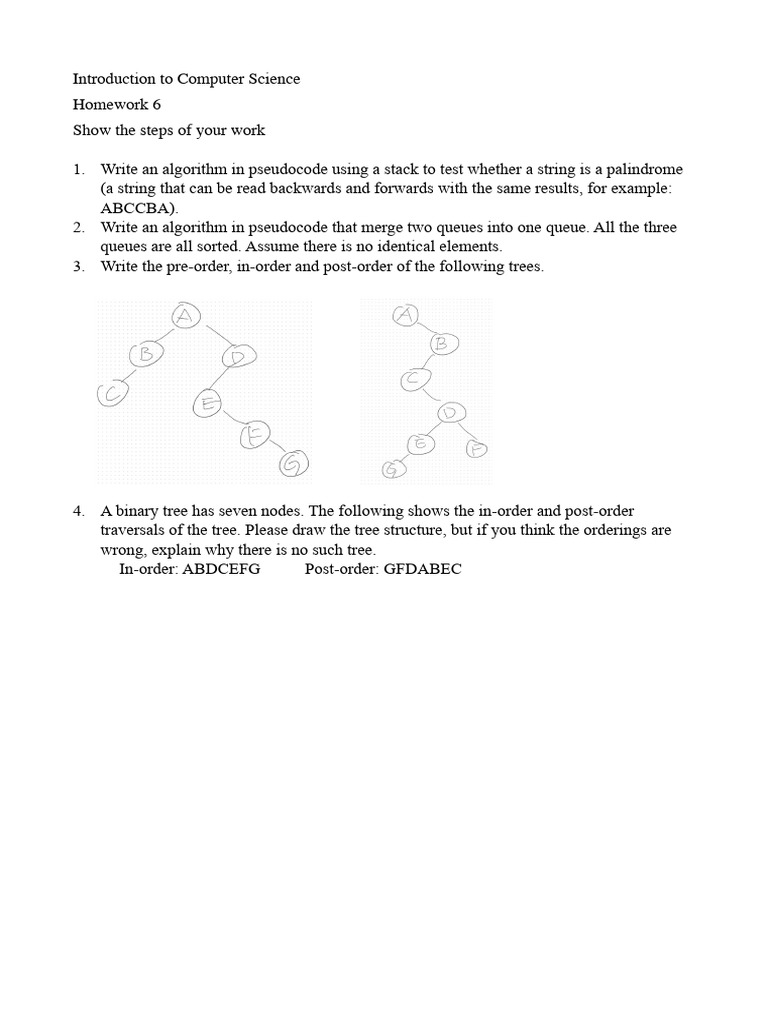 Computer Science Homework: Algorithms & Trees | PDF