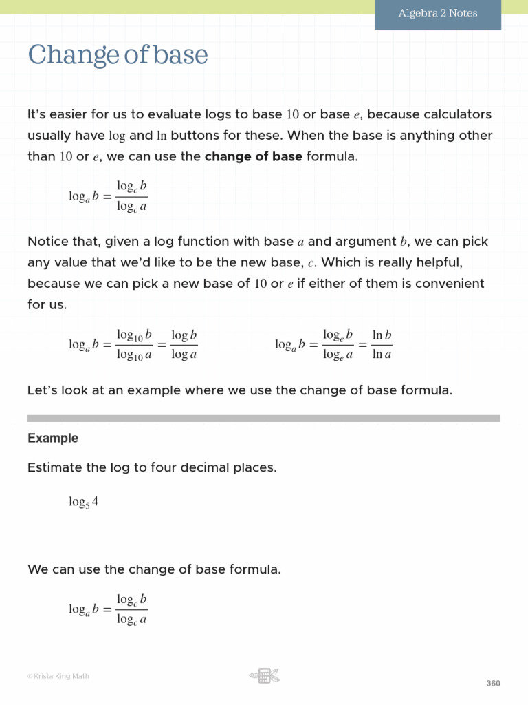 021 Change-Of-Base | PDF | Logarithm | Equations