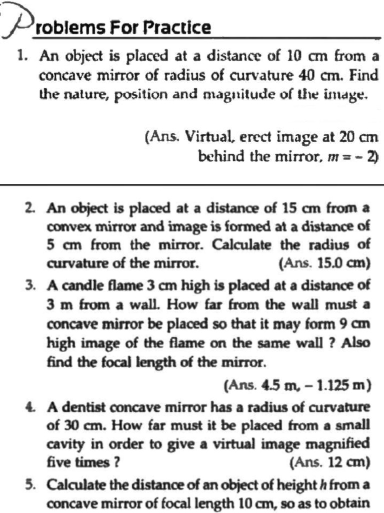 +2 Mirror Formula Worksheet | PDF