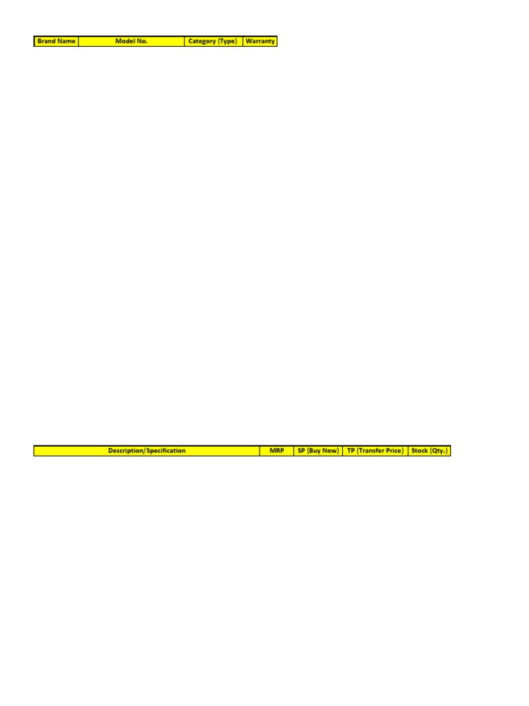Brand Name Model No. Category (Type) Warranty | PDF