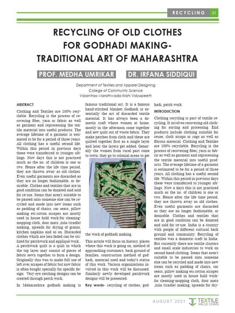 Recycling of Old Clothes For Godhadi Making | PDF | Patchwork | Textiles