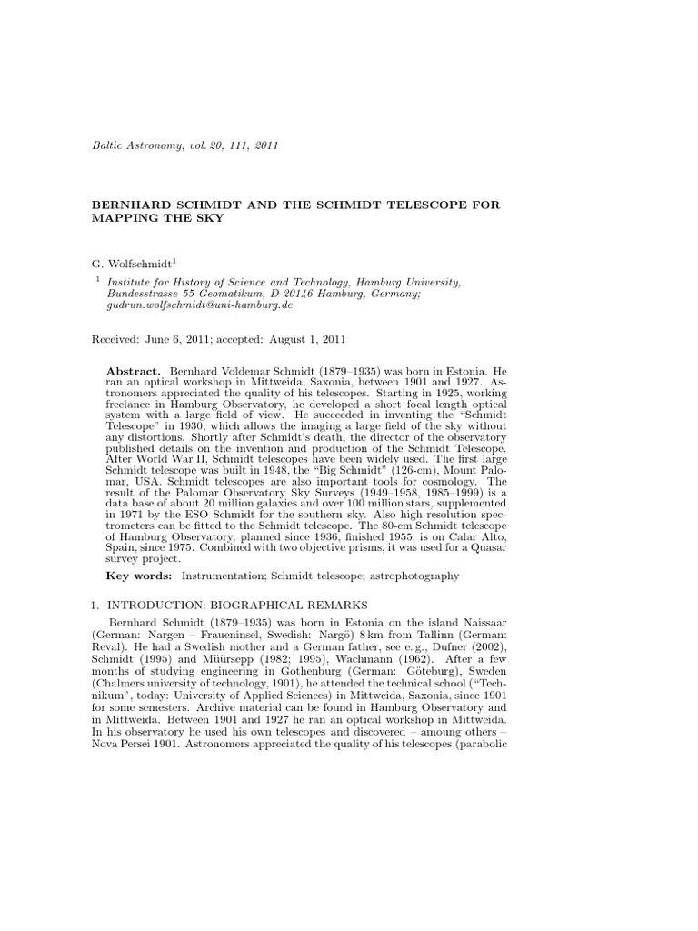 Bernhard Schmidt and The Schmidt Telesco | PDF | Quasar | Astronomy