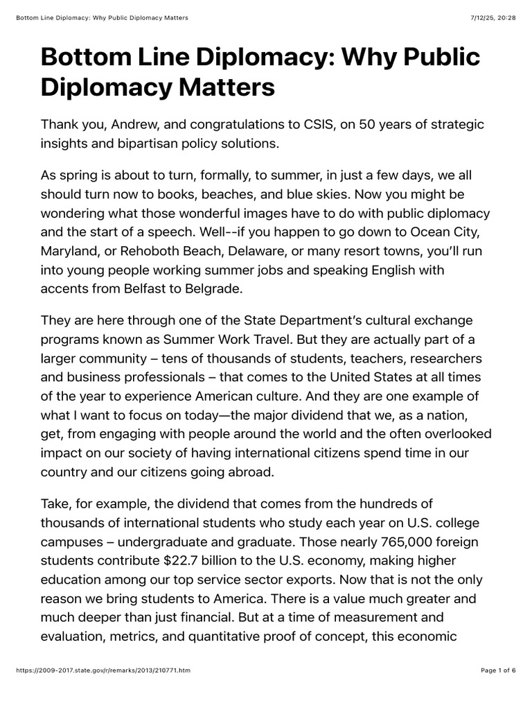 Importance of Public Diplomacy | PDF | Diplomacy | United States ...
